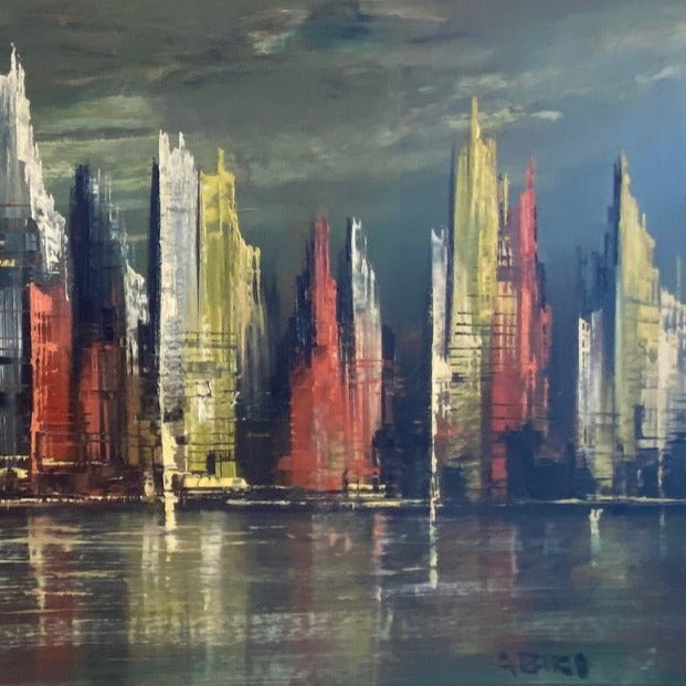 Modernist City Scape Oil on Board – Cook Street Vintage