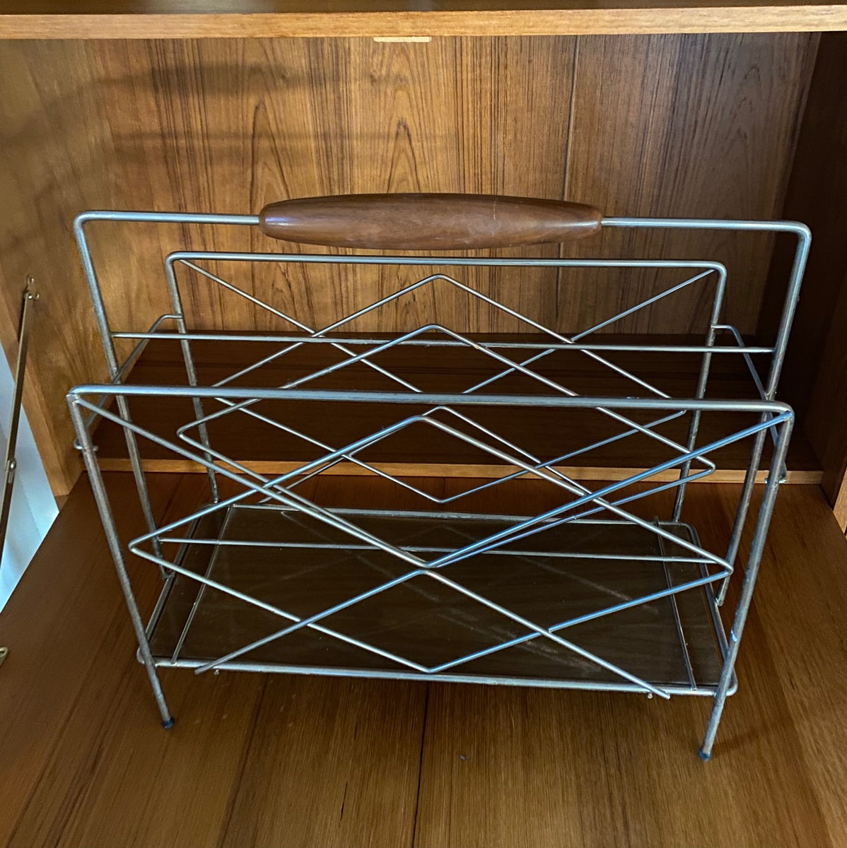 Vintage Brass with Wood Vinyl & Magazine Rack – Cook Street Vintage