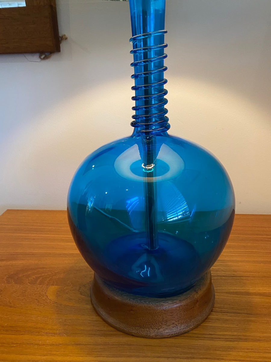 Hand Blown Blue Glass Lamp- Attributed to Blenko – Cook Street Vintage