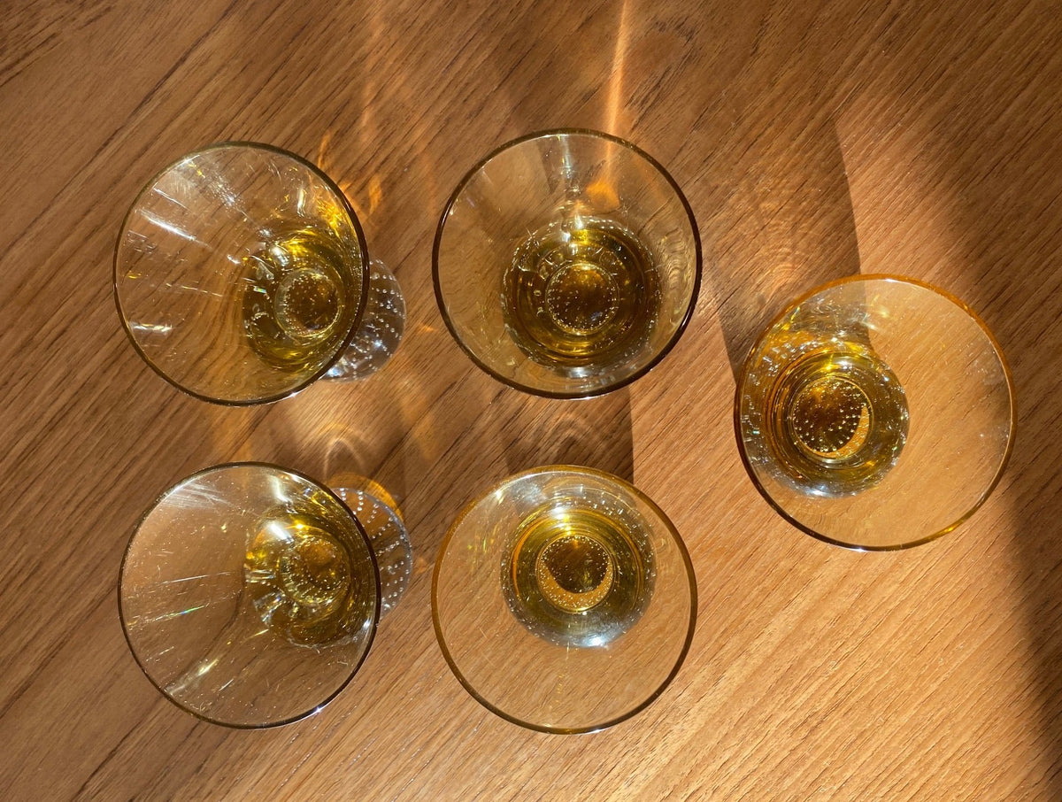5 Mid-century Amber Liqueur Bubble Glasses – Cook Street Vintage