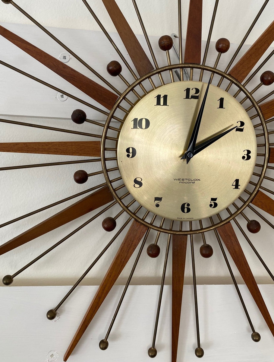 Midcentury Teak and Brass Westclox Starburst Clock – Cook Street Vintage